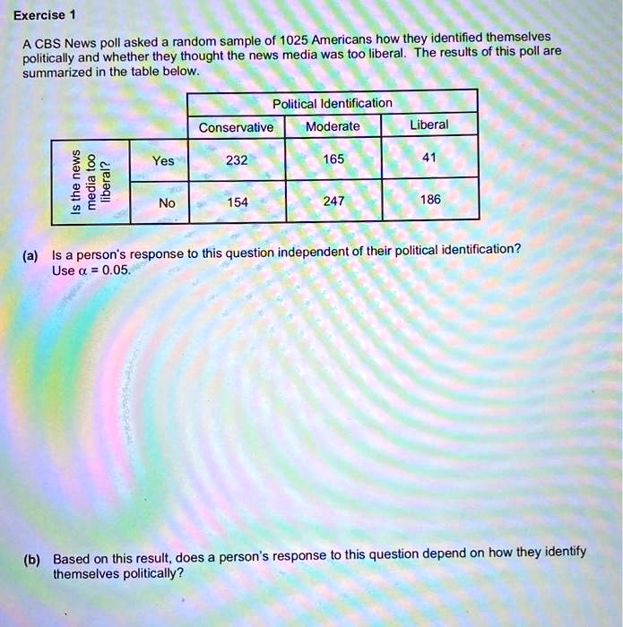 SOLVED: Exercise A CBS News poll asked random sample of 1025 Americans ...