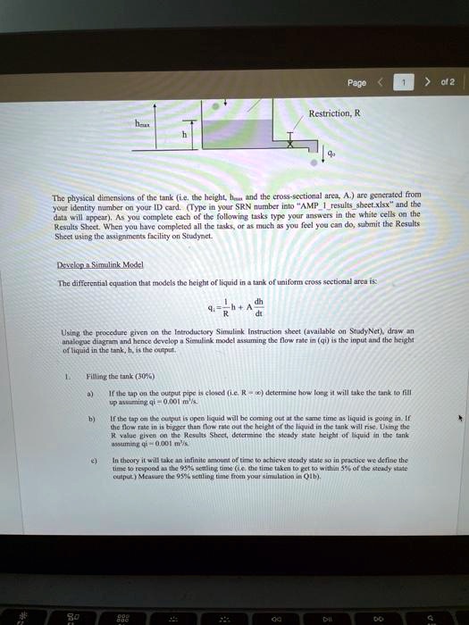 heux h Page 1 > of 2 Restriction, R The physical dimensions of the tank (i.e. the height, hmax ...