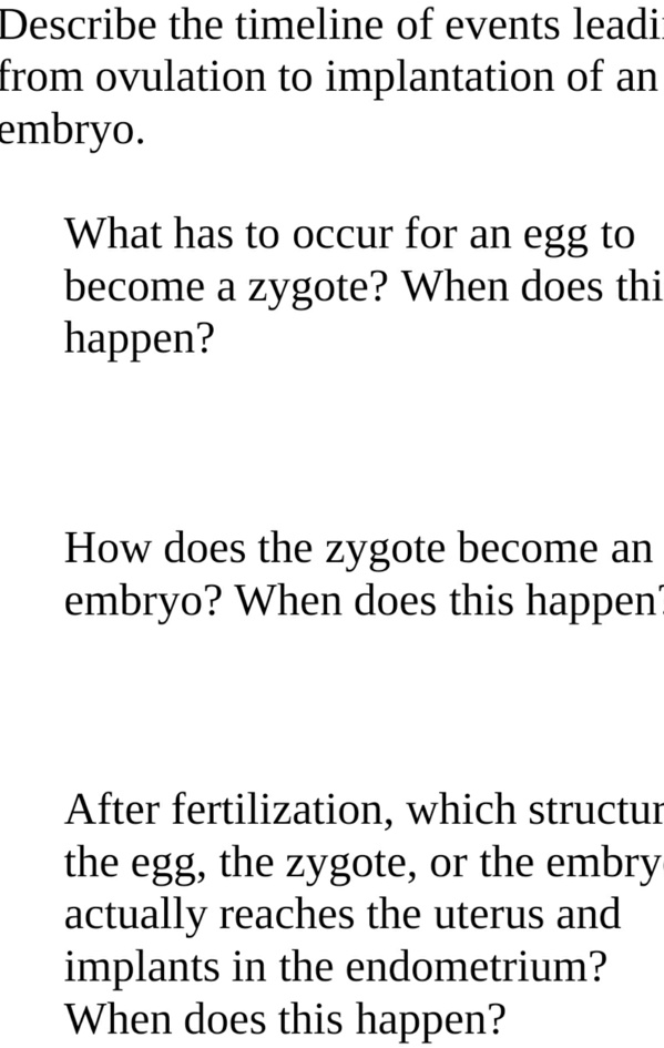 Describe the timeline of events leading from ovulation to implantation ...