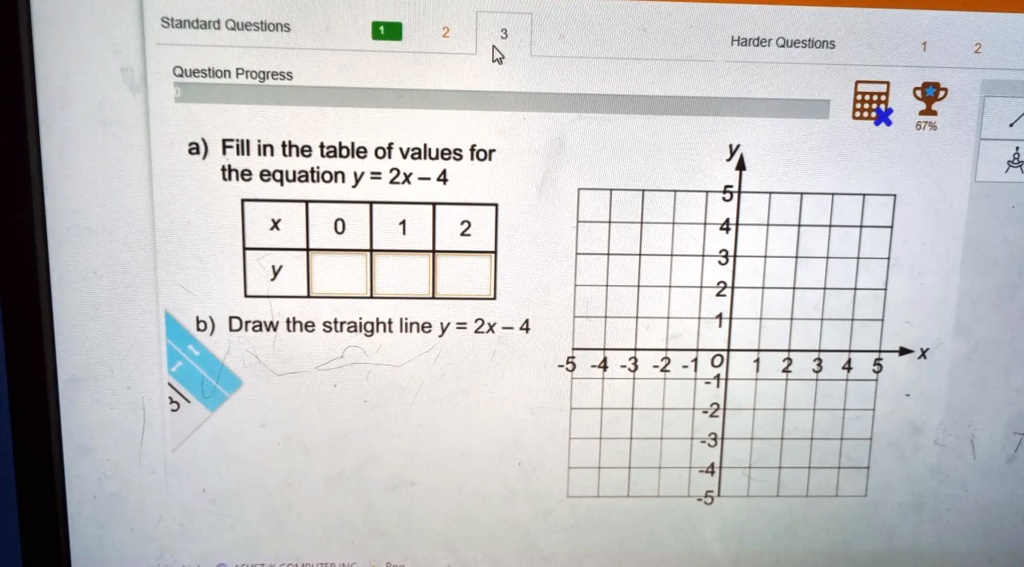 SOLVED: Standard Questions Harder Questions Question Progress B ? a) Fill in the table of values ...