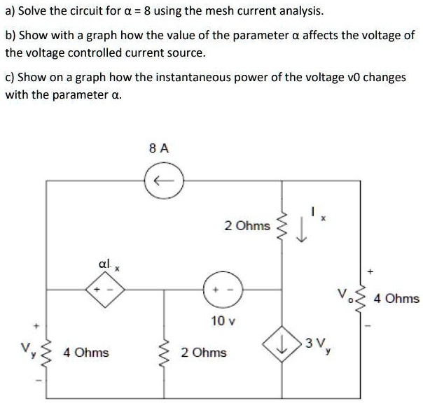 SOLVED: a) Solve the circuit for a = 8 using the mesh current analysis. b) Show with a graph how ...