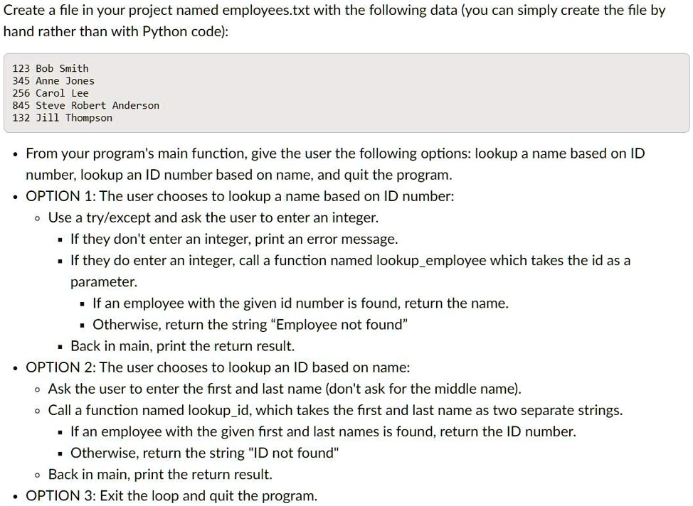 Create a file in your project named employeestxt with the following ...