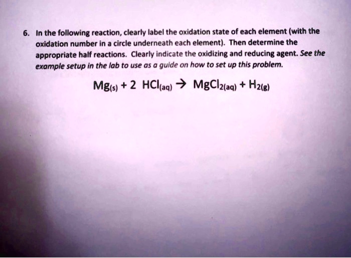 Solved In The Following Reaction Clearly Label The Oxidation State