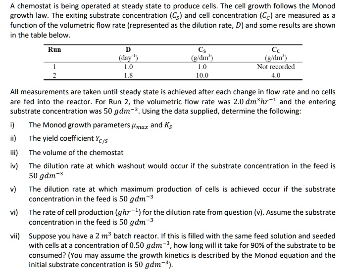 chemostat is being operated at steady state to produce cells the cell ...