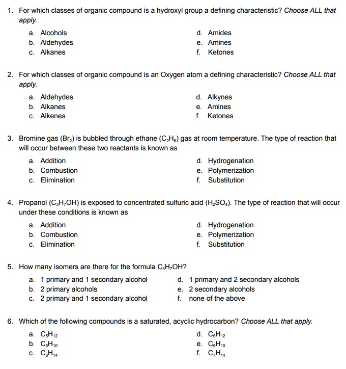 SOLVED: For which classes of organic compound is the hydroxyl group a defining characteristic ...