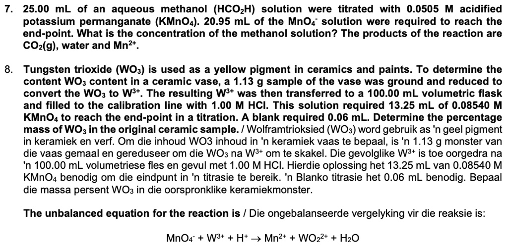 texts 7 2500 ml of an aqueous methanol hco2h solution were titrated ...