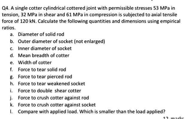 SOLVED: A single cotter cylindrical cottered joint with permissible ...