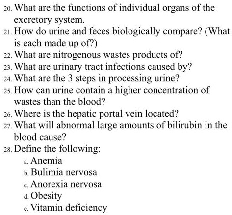 20. What are the functions of individual organs of the excretory system ...