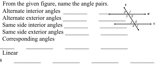 SOLVED: From the given figure, name the angle pairs. Alternate interior angles Alternate ...