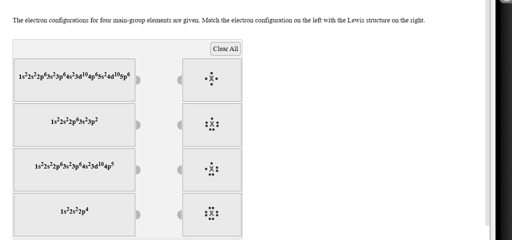 SOLVED: The electron configurations for four main-group elements are given; Match the electron ...