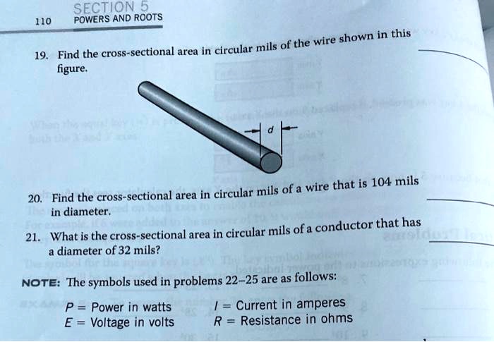 section 110 powers and roots shown in this mils of the wire 19 find the ...