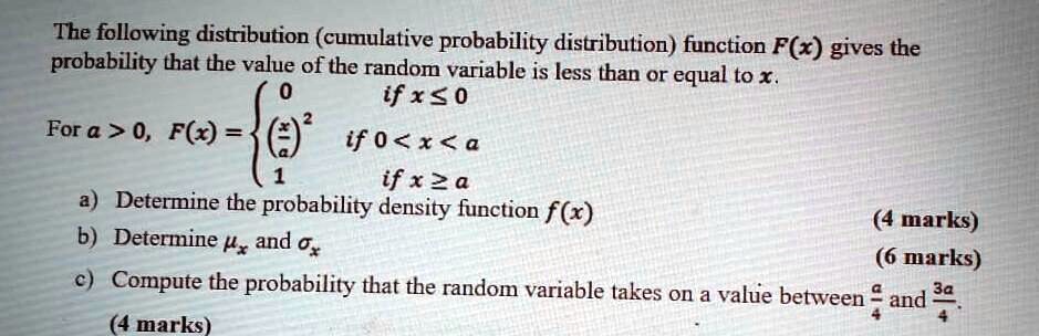 SOLVED: The following distribution (cumulative probability distribution ...