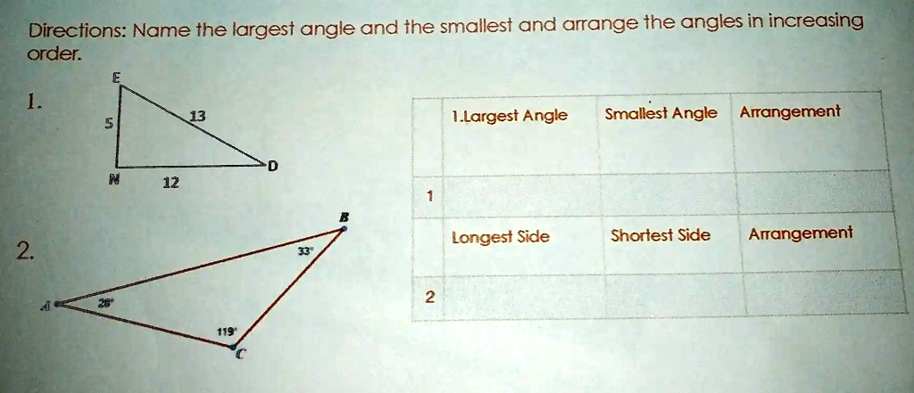 Directions: Name the largest angle and the smallest angle and arrange ...