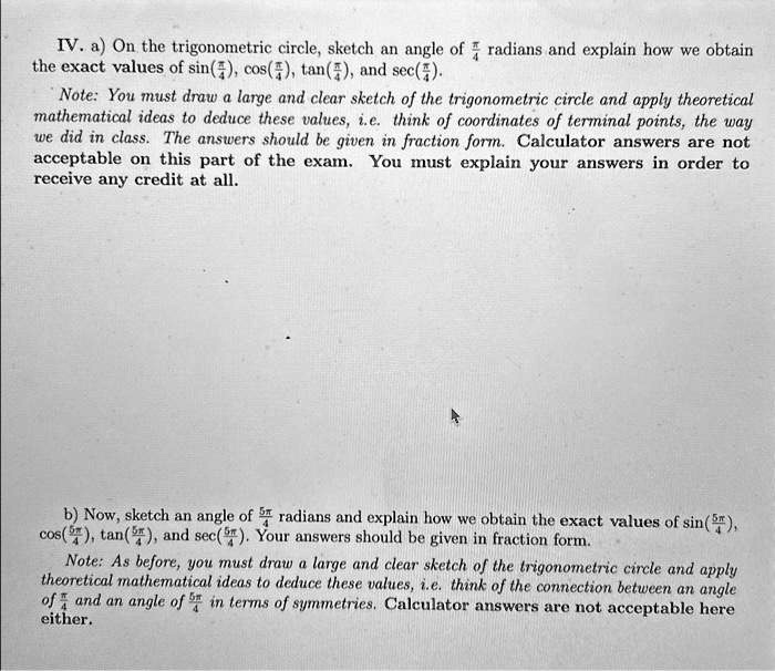 SOLVED: Texts: IV.a On the trigonometric circle, sketch an angle of ...