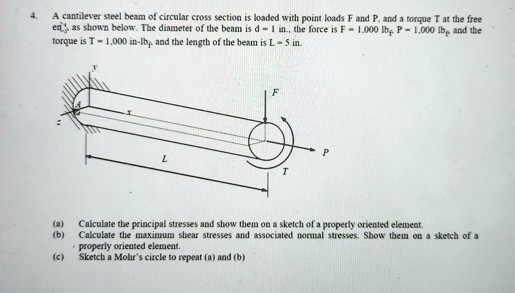 SOLVED: 4 A cantilever steel beam of circular cross section is loaded ...