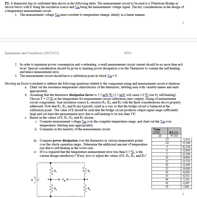 p2 a thermistor has its calibrated data shown in the following table the measurement circuit to ...