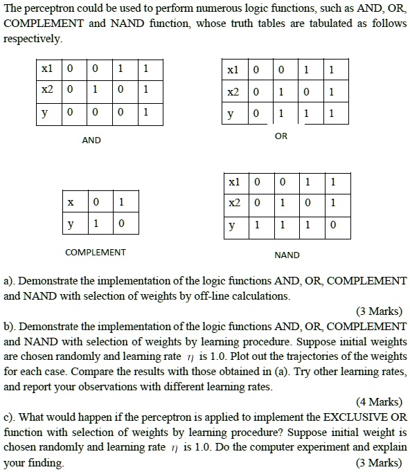 SOLVED: The perceptron could be used to perform numerous logic functions, such as AND, OR ...