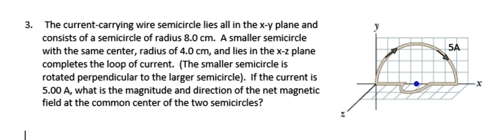 SOLVED: The current-carrying wire semicircle lies all in the X-V plane ...