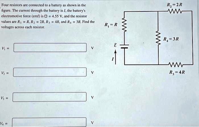 SOLVED: Text: Four resistors are connected to a battery as shown in the figure. The current ...