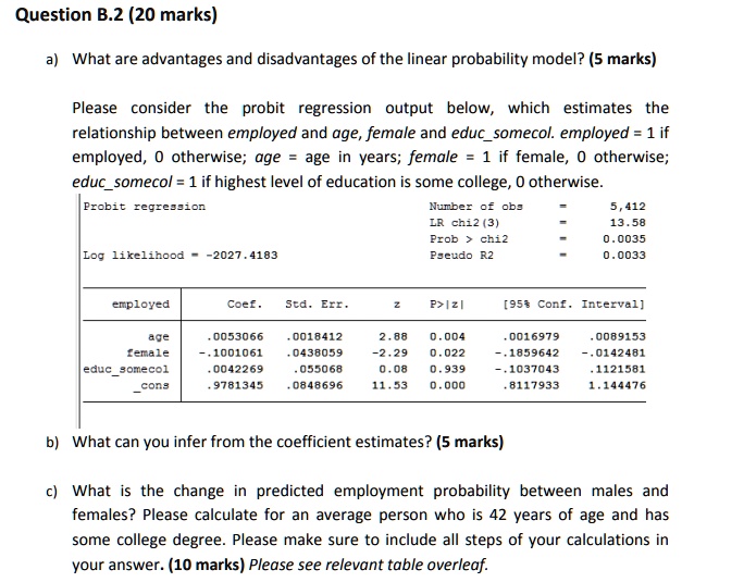 question b2 20 marks what are advantages and disadvantages of the linear probability model 5 ...