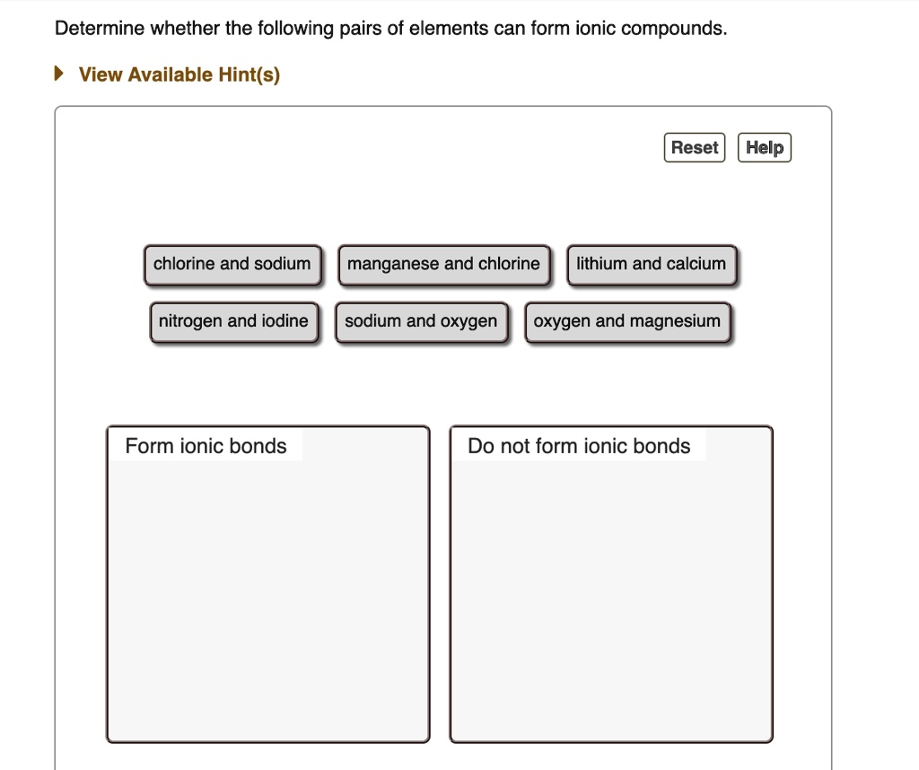 SOLVED:Determine whether the following pairs of elements can form ionic compounds_ View ...