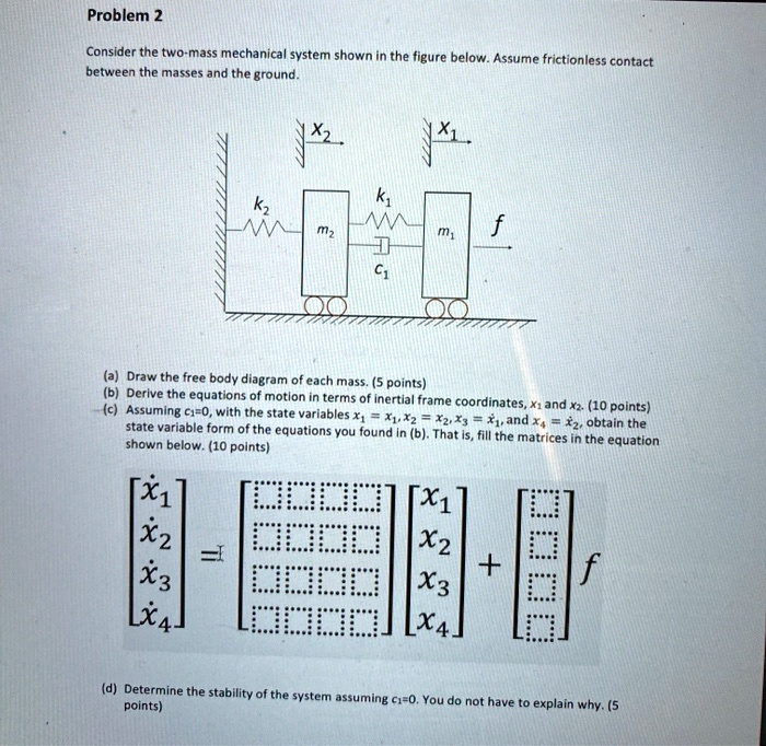 Consider the two-mass mechanical system shown in the figure below ...