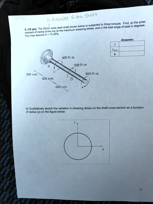 is diameter of the shaft 5. (15 pts) The 50mm solid steel shaft shown ...