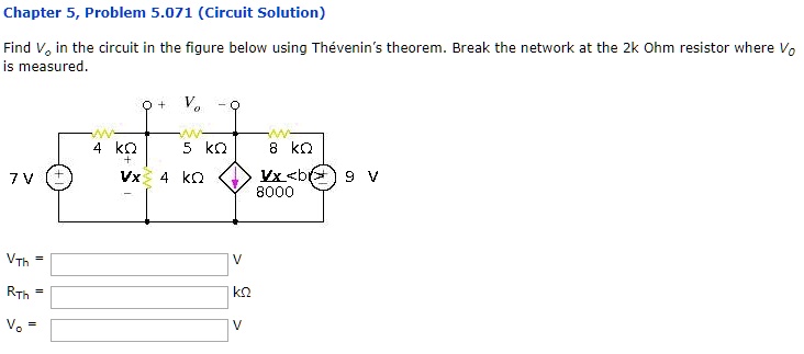 SOLVED: Find V0 in the circuit in the figure below using ThÃ©venin's theorem. Break the network ...