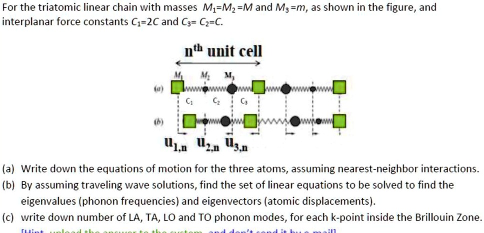 For the triatomic linear chain with masses M1 = M2 = M and M3 = m, as ...