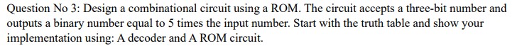 Question No 3 Design A Combinational Circuit Using A Rom The Circuit Accepts A Three Bit