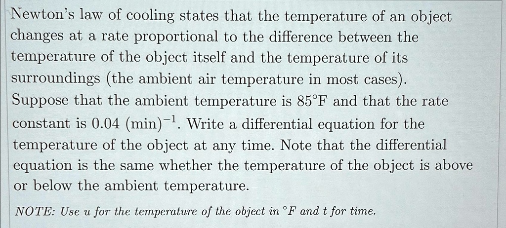 SOLVED: Newton's law of cooling states that the temperature of an ...