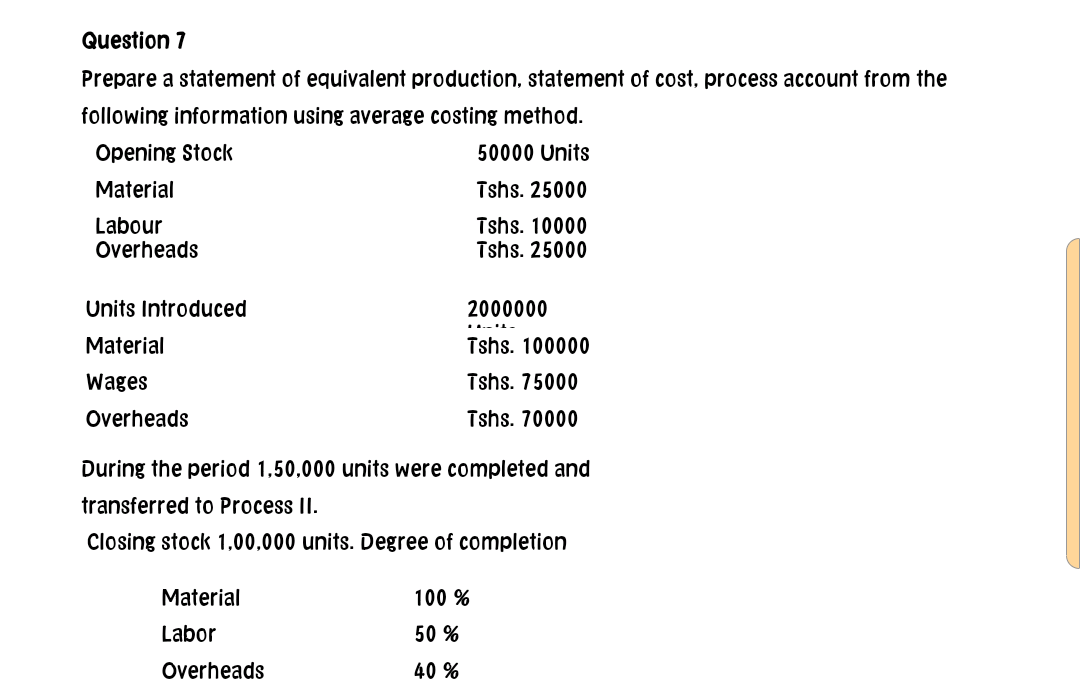 SOLVED: Question 7 Prepare a statement of equivalent production ...