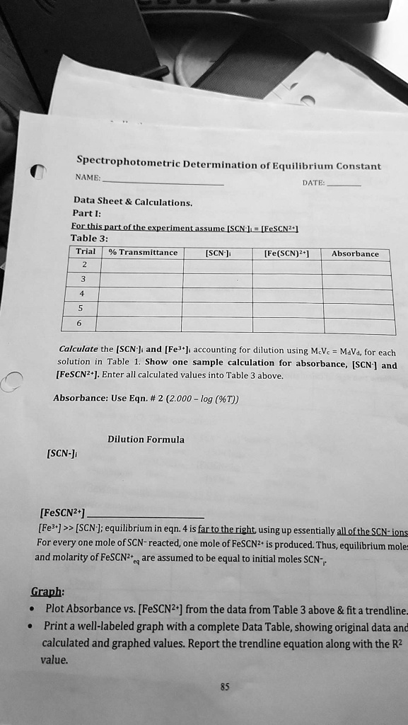 texts spectrophotometric determination of equilibrium constant name date data sheet calculations ...