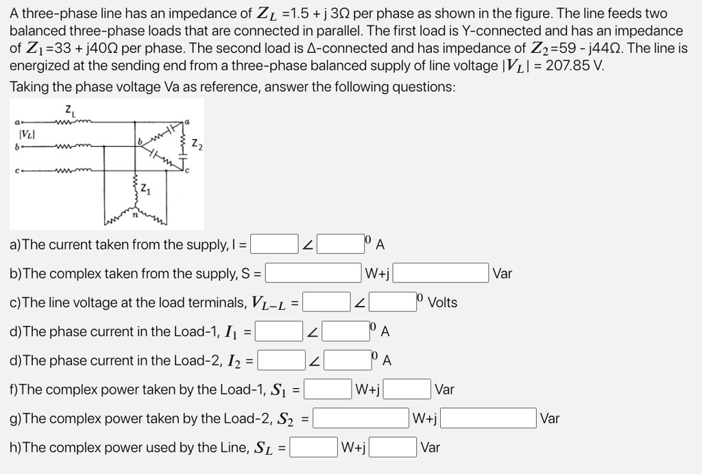 A three-phase line has an impedance of ZL = 1.5 + j3 Ω per phase as ...