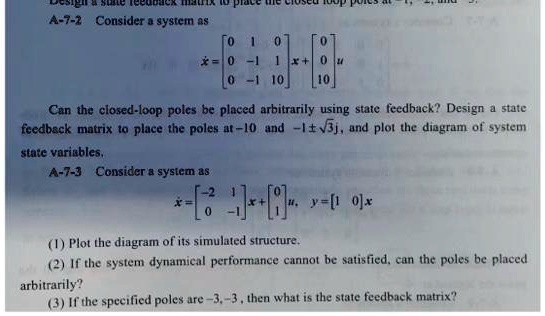 SOLVED: A-7-2Consider a system as Can the closed-loop poles be placed ... SOLVED: A-7-2Consider a system as Can the closed-loop poles be placed ...