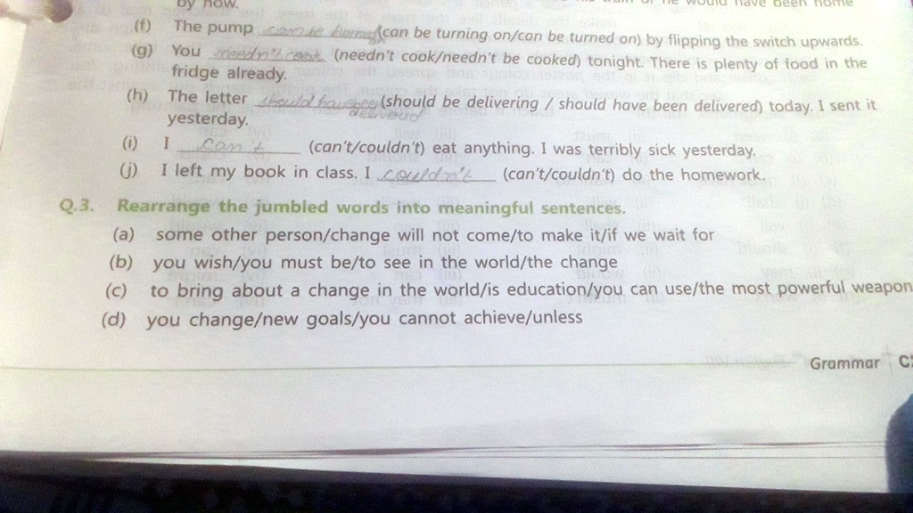 SOLVED: 'Rearrange the jumbled words into meaningfull sentences