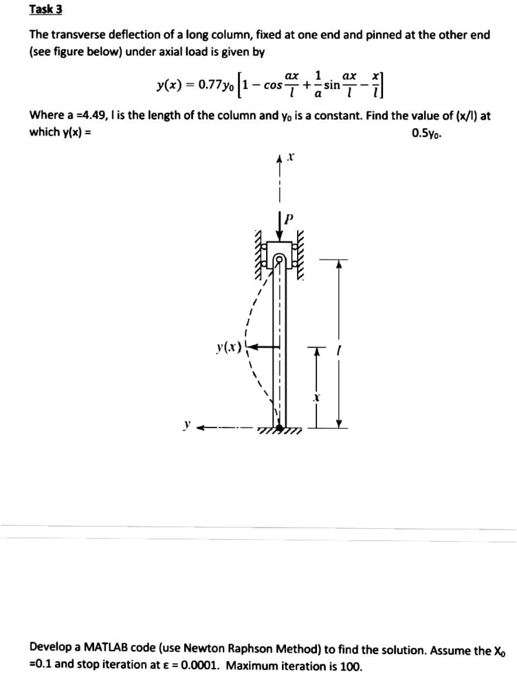 SOLVED: The transverse deflection of a long column, fixed at one end and pinned at the other end ...
