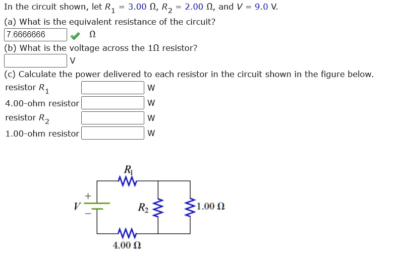 SOLVED: In the circuit shown, let R1 = 3.00 Î©, R2 = 2.00 Î©, and V = 9 ...