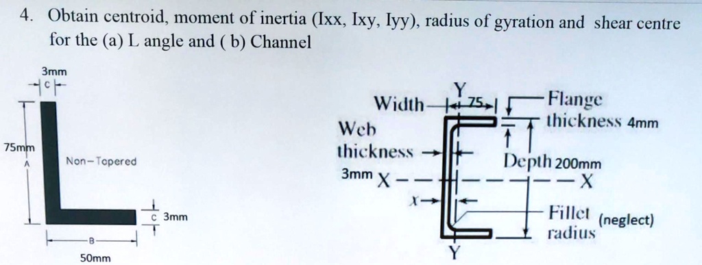 4. Obtain centroid, moment of inertia (Ixx, Ixy, Iyy), radius of ...
