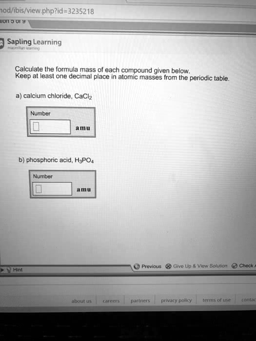 SOLVED: ' Calculate the formula mass of each compound given below. Keep at least one decimal ...