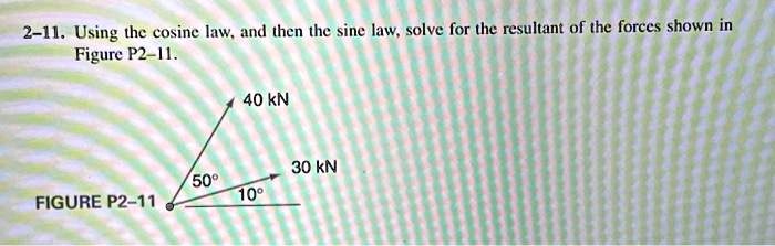 SOLVED: 2-11. Using the cosine law, and then the sine law, solve for ...