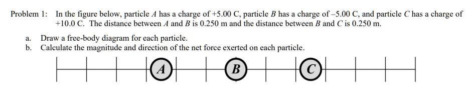 problem in the figure below particle has charge of 500 c particle b has ...