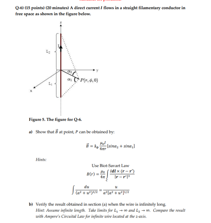 SOLVED: Q-6) (15 points) (20 minutes) A direct current I flows in a ...