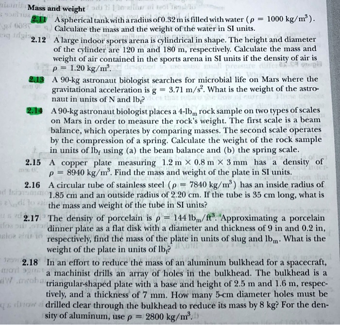 SOLVED: 2.14 2.11Aspherical tank with aradius of0.32m is filled with water=1000 kg/m3) 800 ...