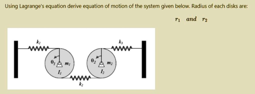 Using Lagrange's equation derive equation of motion of the system given below. Radius of each ...