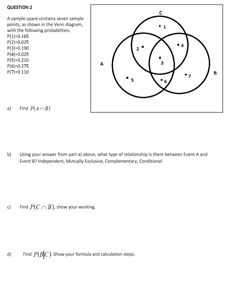 SOLVED: QUESTION 2 A sample space contains seven sample points, as shown in the Venn diagram ...