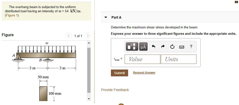 The overhang beam is subjected to the uniform distributed load having ...