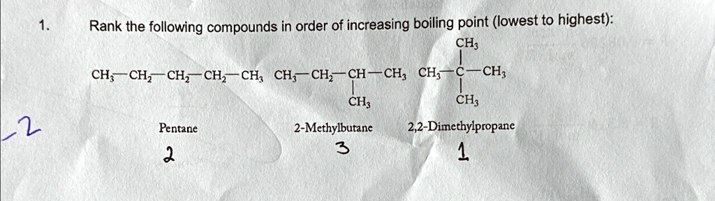 1 rank the following compounds in order of increasing boiling point lowest to highest ch3 ch3 ...