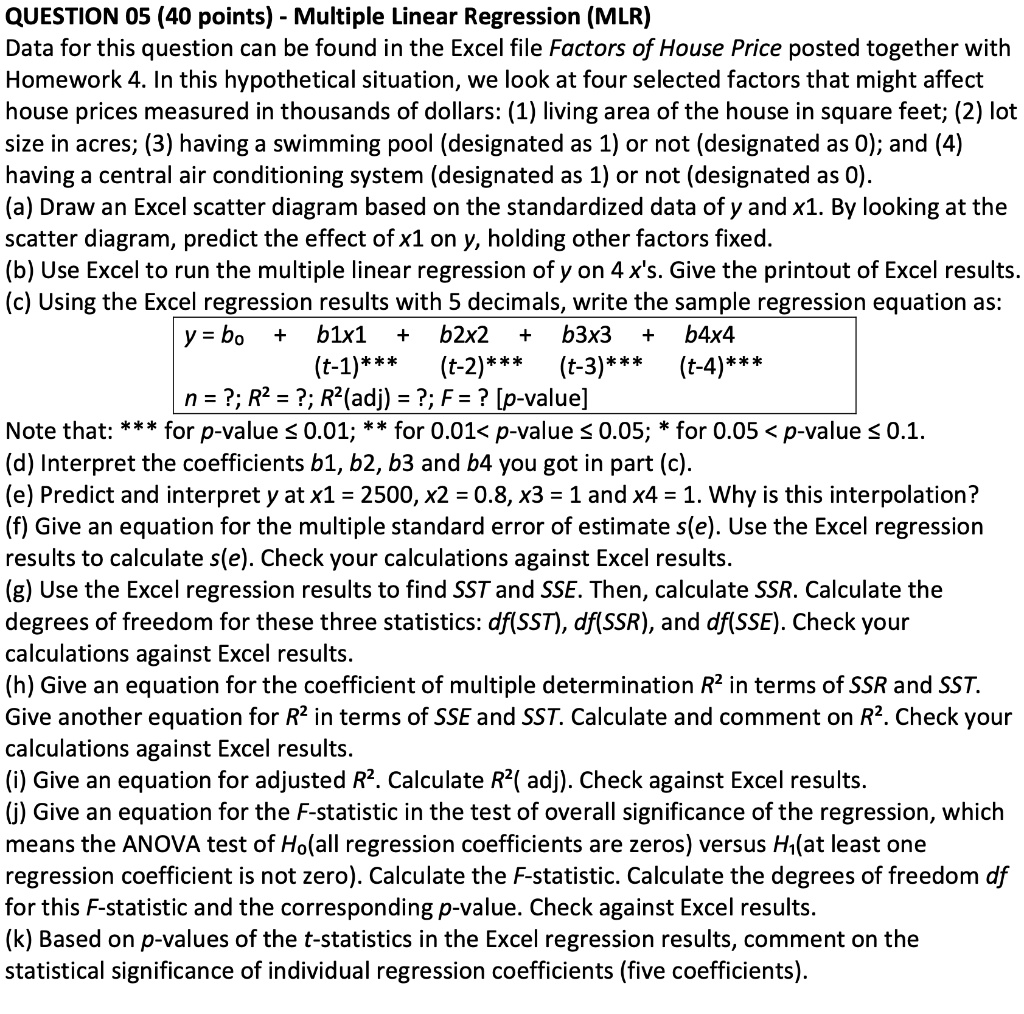 SOLVED: QUESTION 05 (40 points) Multiple Linear Regression (MLR) Data ... SOLVED: QUESTION 05 (40 points) Multiple Linear Regression (MLR) Data ...