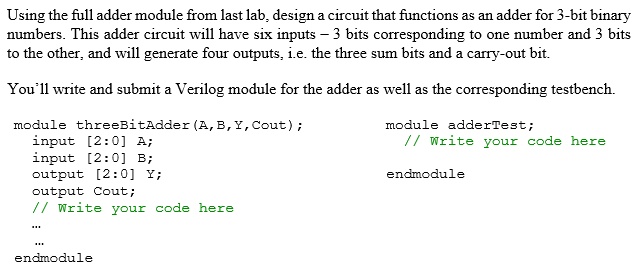 Solved Using The Full Adder Module From The Last Lab Design A Circuit